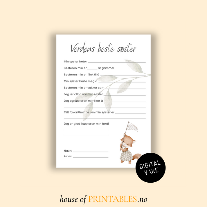 Verdens beste søster – HouseofPrintables.no